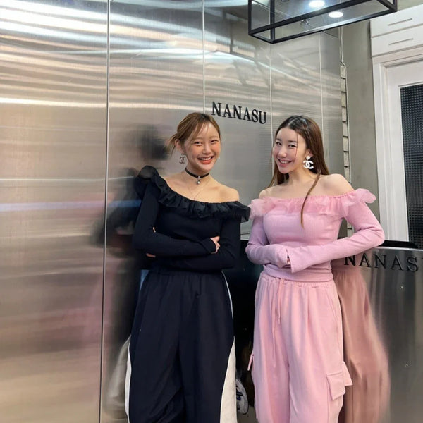 Korean Off-Shoulder Top with Frill Detailing – Stefani Studio