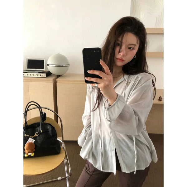 London Flat - V-Neck Semi-Sheer Shirt – Stefani Studio