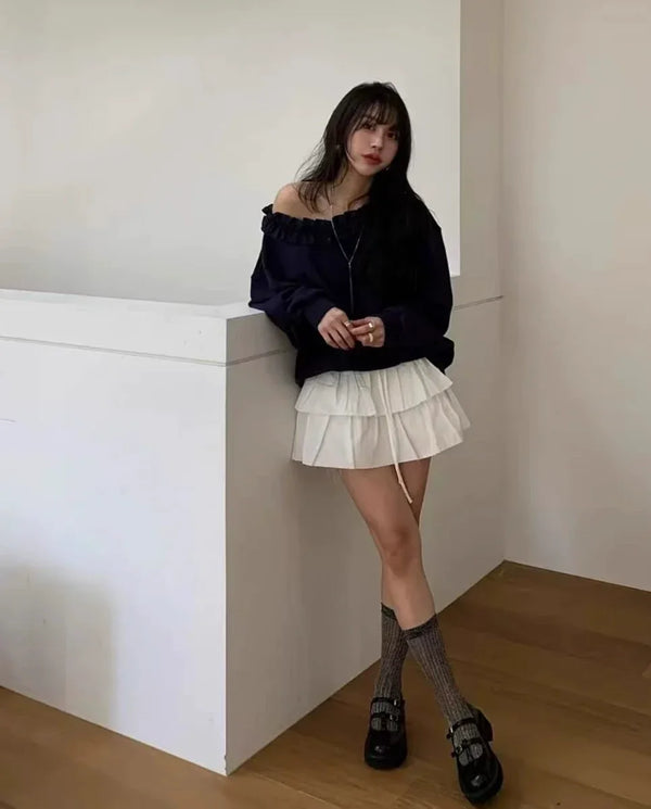 Korean Lace Edge Off-Shoulder Jumper Sweater – Stefani Studio